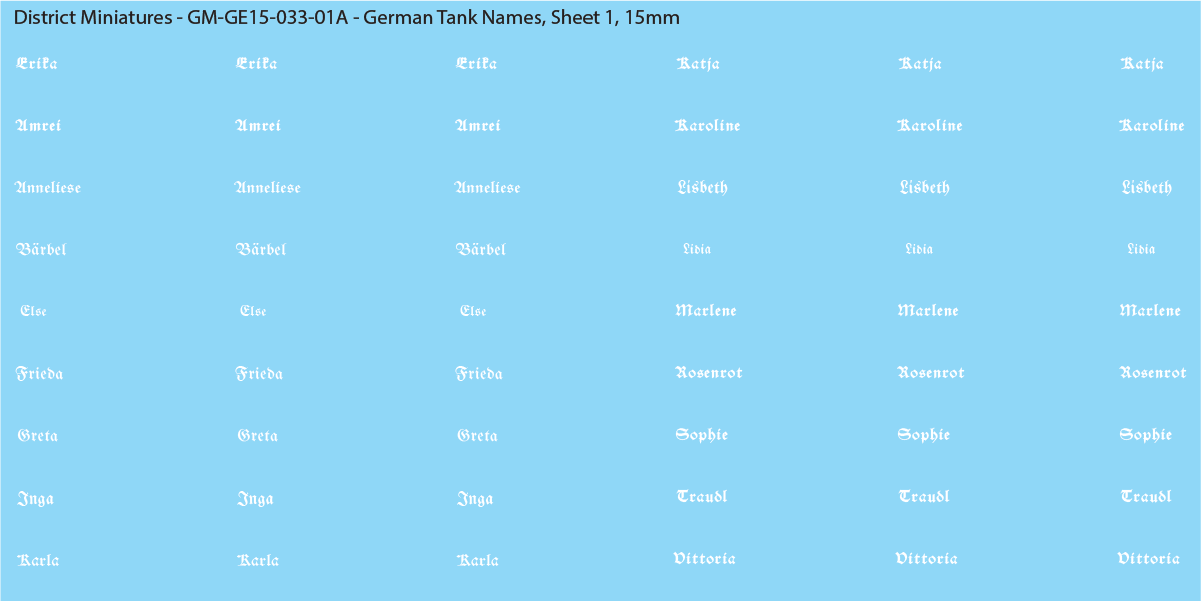 WW2 German - German Tank Names, 15mm Decals – District Miniatures