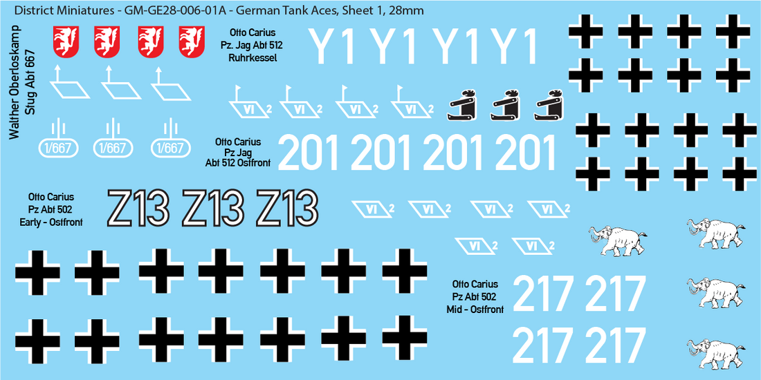 German Tank Aces, 28mm Decals – District Miniatures