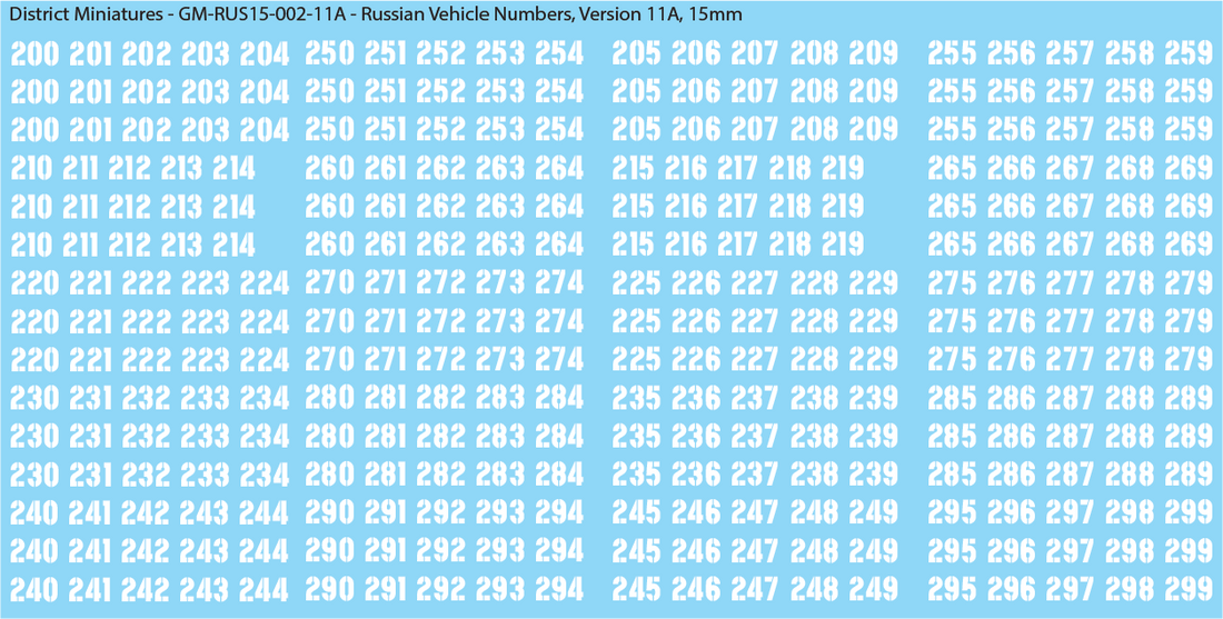 Russian Vehicle Numbers, 15mm – District Miniatures