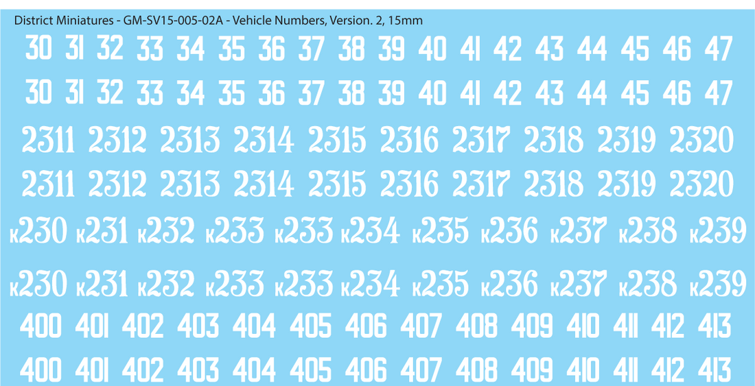 Soviet Vehicle Numbers, 15mm Decals – District Miniatures