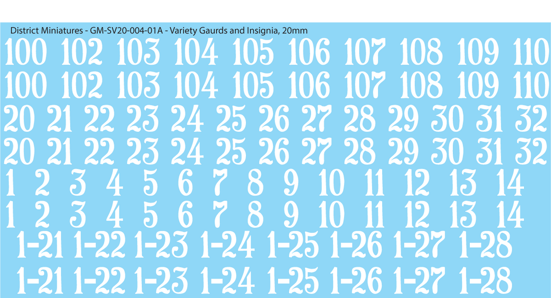 Soviet Vehicle Numbers, 20mm Decals – District Miniatures