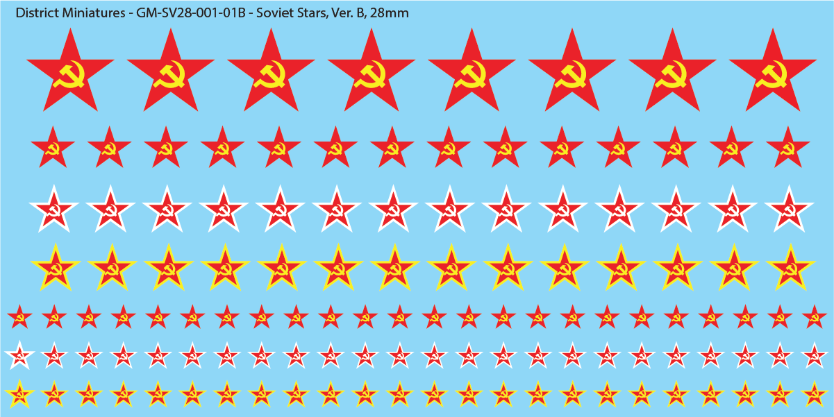 WWII Soviet Stars, 28mm Decals – District Miniatures