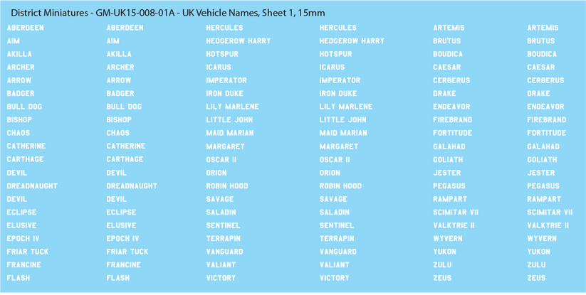 WW2 British - UK Vehicle Names, Multiple Variants, 15mm Decals ...