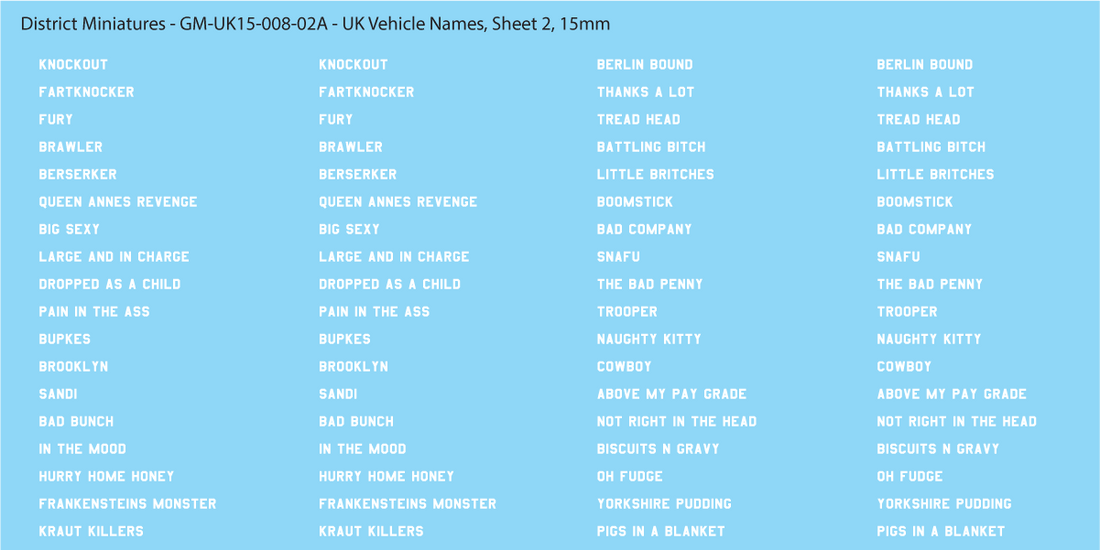 WW2 British - UK Vehicle Names, Multiple Variants, 15mm Decals ...