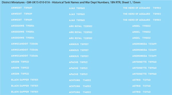 WW2 British - UK Historical Tank Names and War Dept Numbers, 1Bn RTR ...