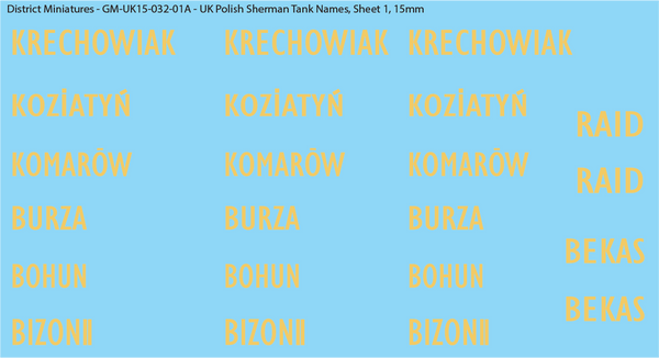 WW2 British - UK Polish Sherman Tank Names, 15mm Decals – District ...