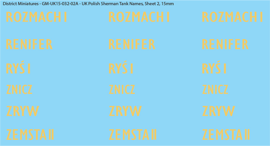 WW2 British - UK Polish Sherman Tank Names, 15mm Decals – District ...