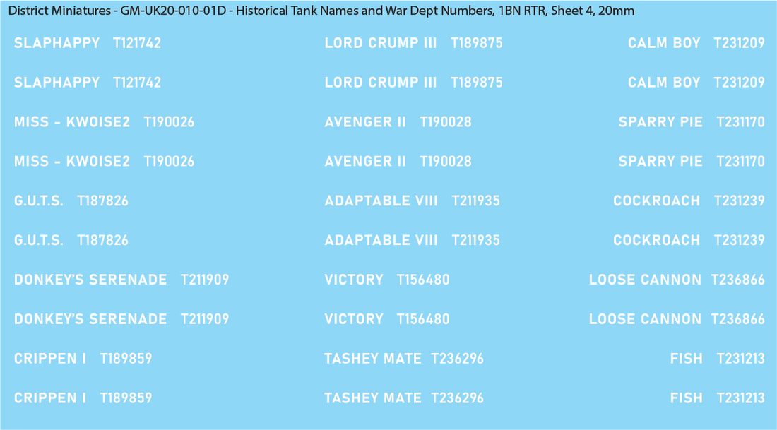 WW2 British - UK Historical Tank Names and War Dept Numbers, 1Bn RTR ...