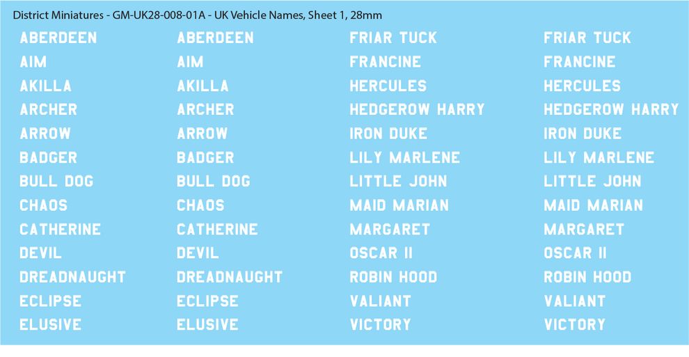 WW2 British - UK Vehicle Names, Multiple Variants, 28mm Decals ...