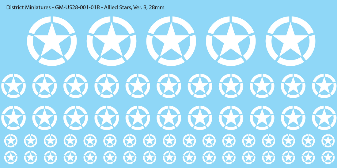 WW2 US and Allied Stars, 28mm Decals – District Miniatures
