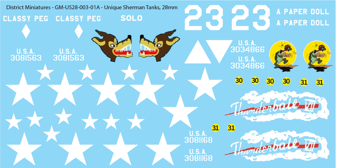 WW2 US Unique Sherman Tanks, 28mm Decals – District Miniatures
