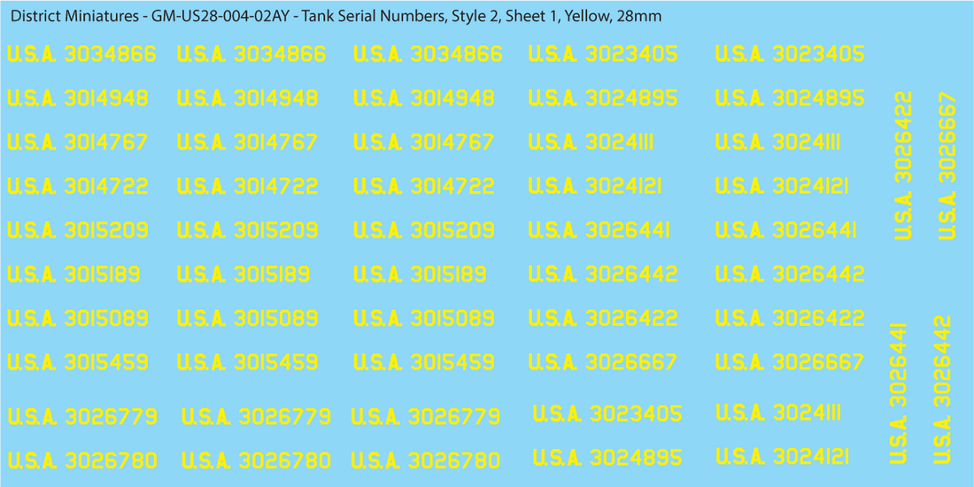 WW2 US Tank Vehicle Numbers, 28mm Decals – District Miniatures