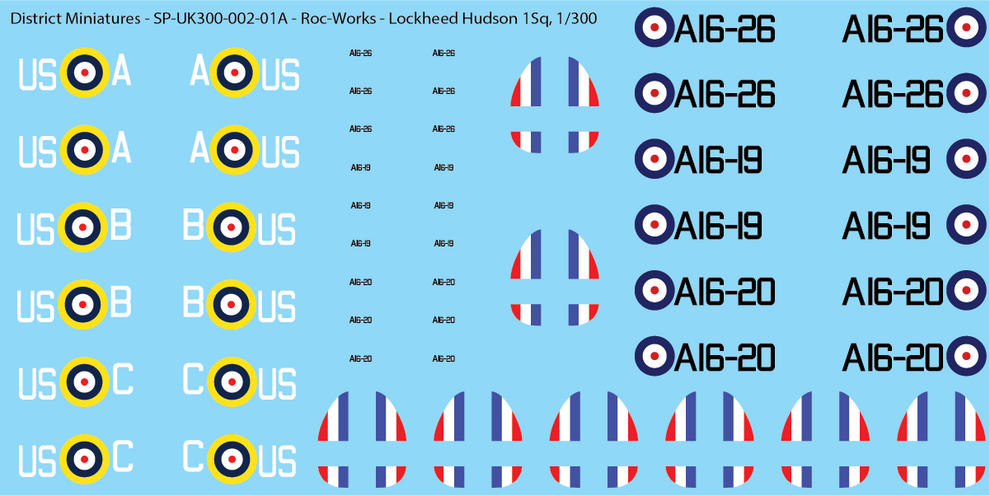Lockheed Hudson, 1 Squadron, 1/300 Decals – District Miniatures