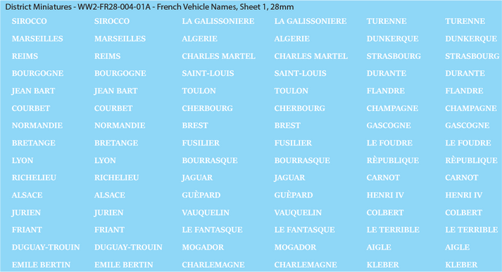 WW2 France - French Vehicle Names, 28mm – District Miniatures